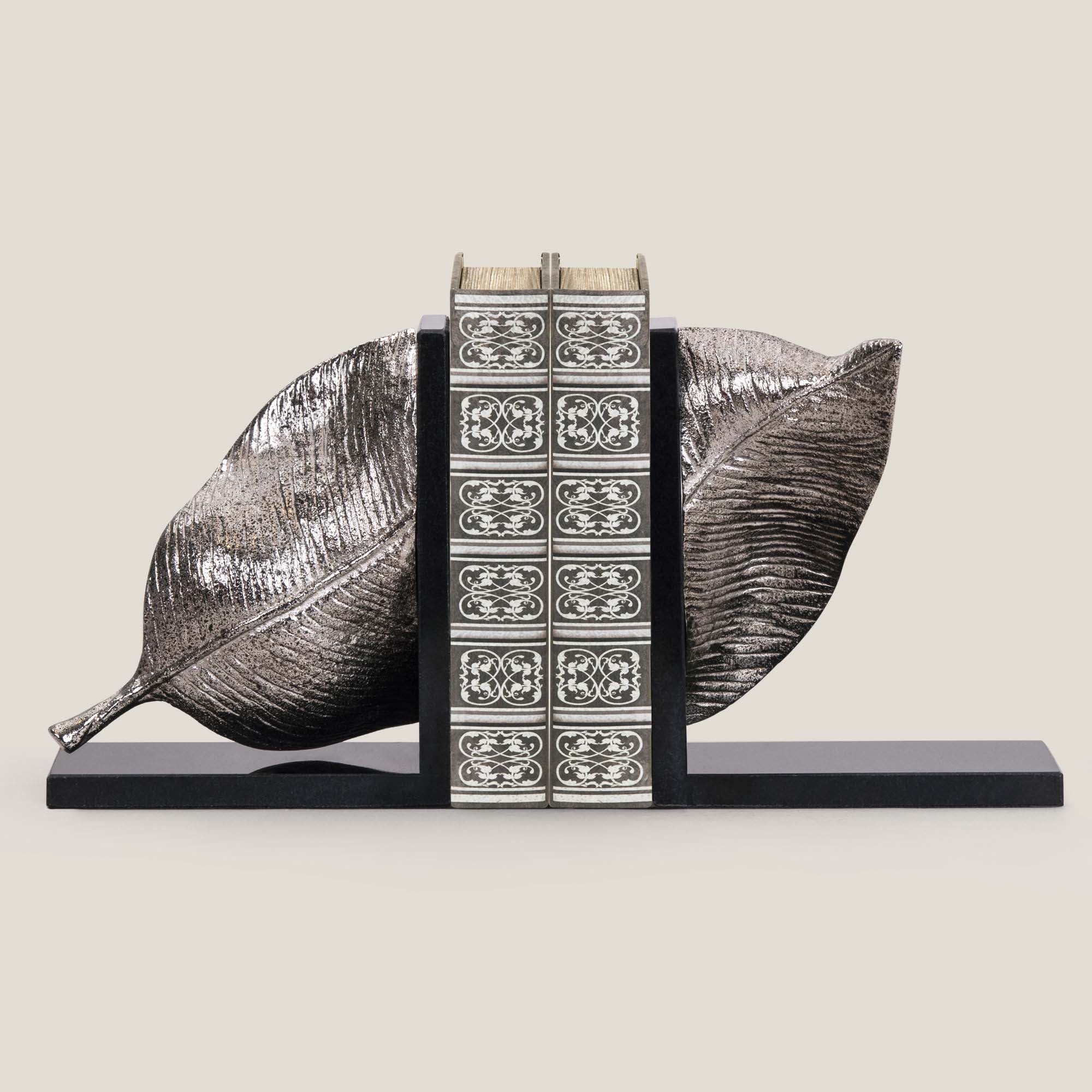 Buy Daphne Black & Silver Metal & Marble Leaf Bookend Online – Address Home